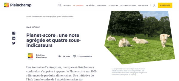 Planet-score : une note agrégée et quatre sous-indicateurs - planet-score