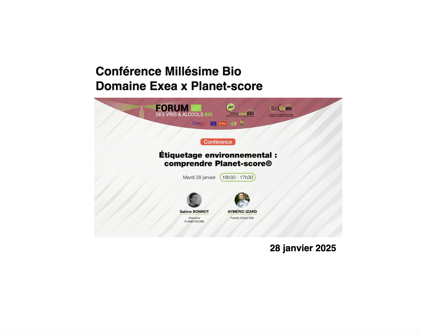 Conférence integrale Millésime Bio Domaine Exea x Planet-score - Janvier 2025 - planet-score